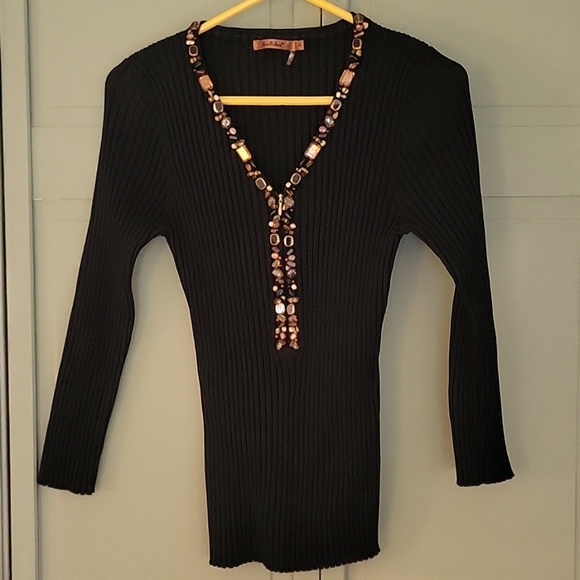 Belldini | Sweaters | Belldini Beaded Vneck Ribbed Sweater | Poshmark